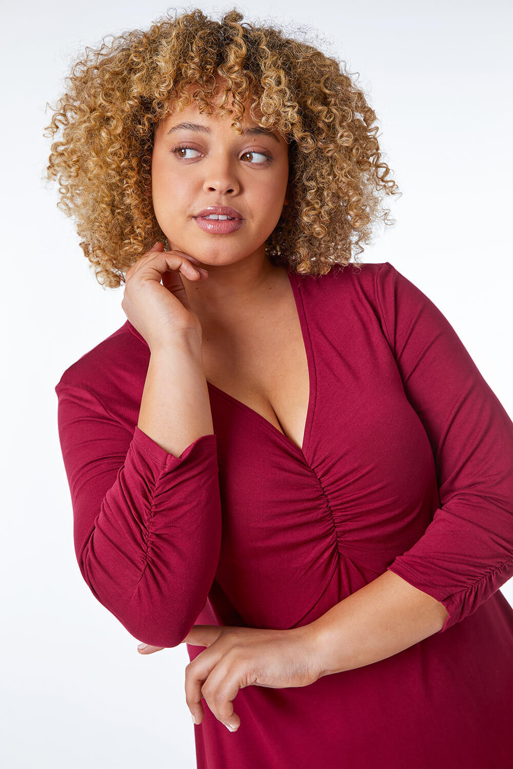 Curve Gathered Stretch Top in Red - Roman Originals UK