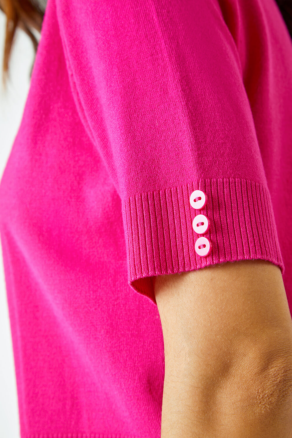 Fuchsia Button Cuff Knitted Shrug | Roman UK