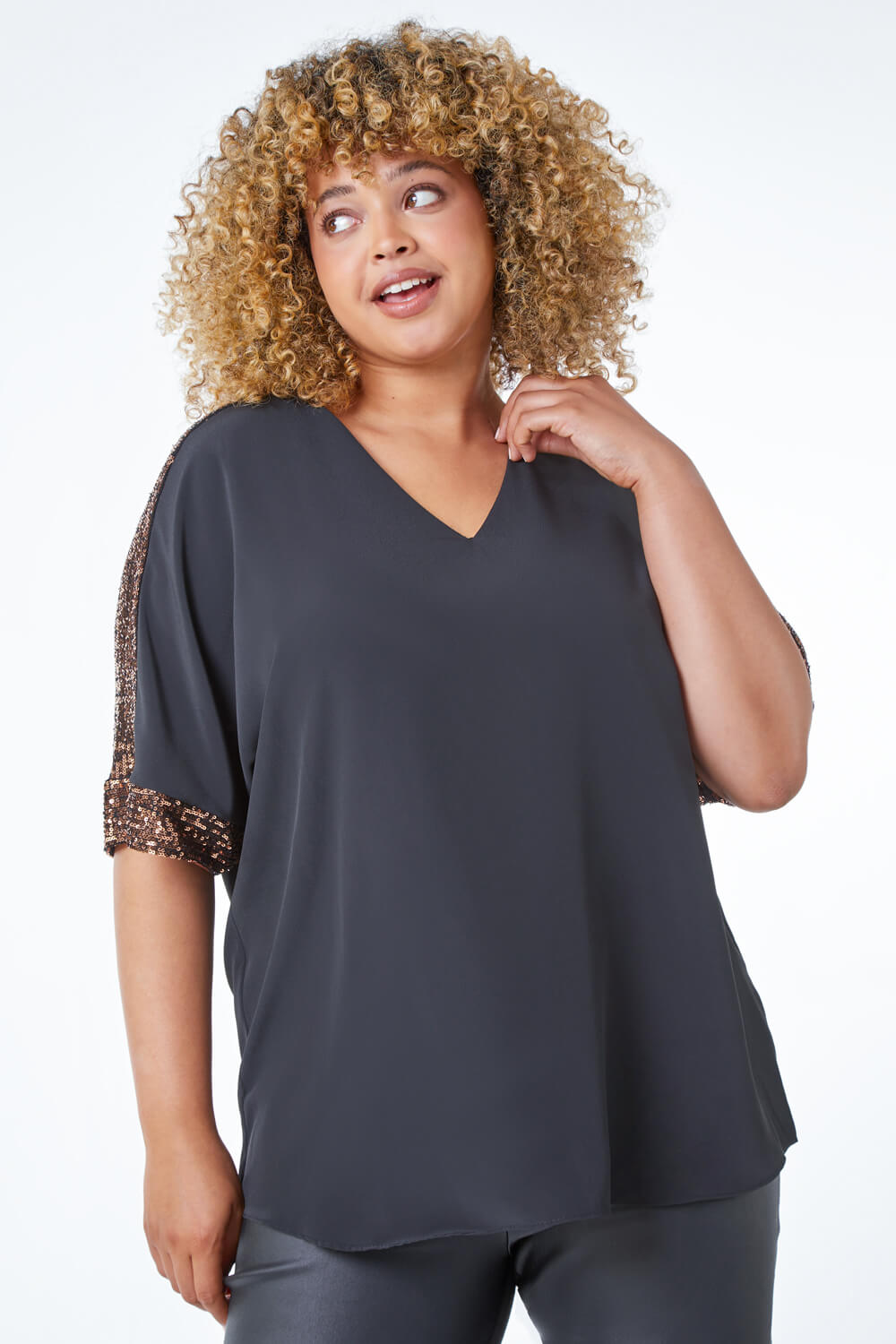 Curve Sequin Trim Top in Bronze - Roman Originals UK