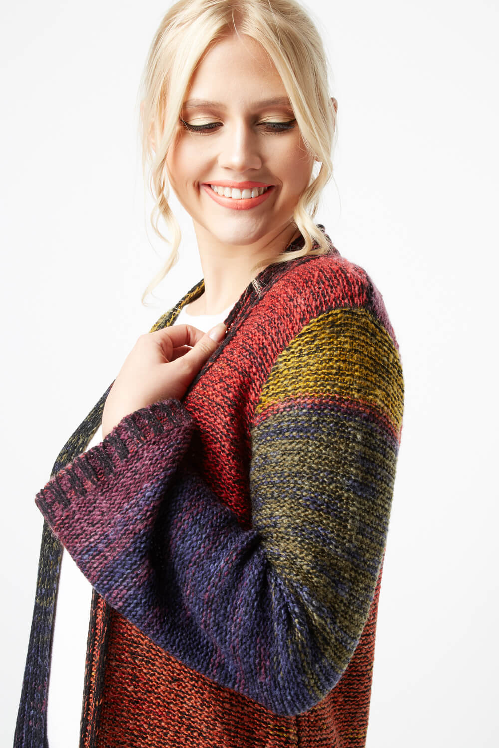 Ribbed Colourblock Cardigan in Multicolour - Roman Originals UK