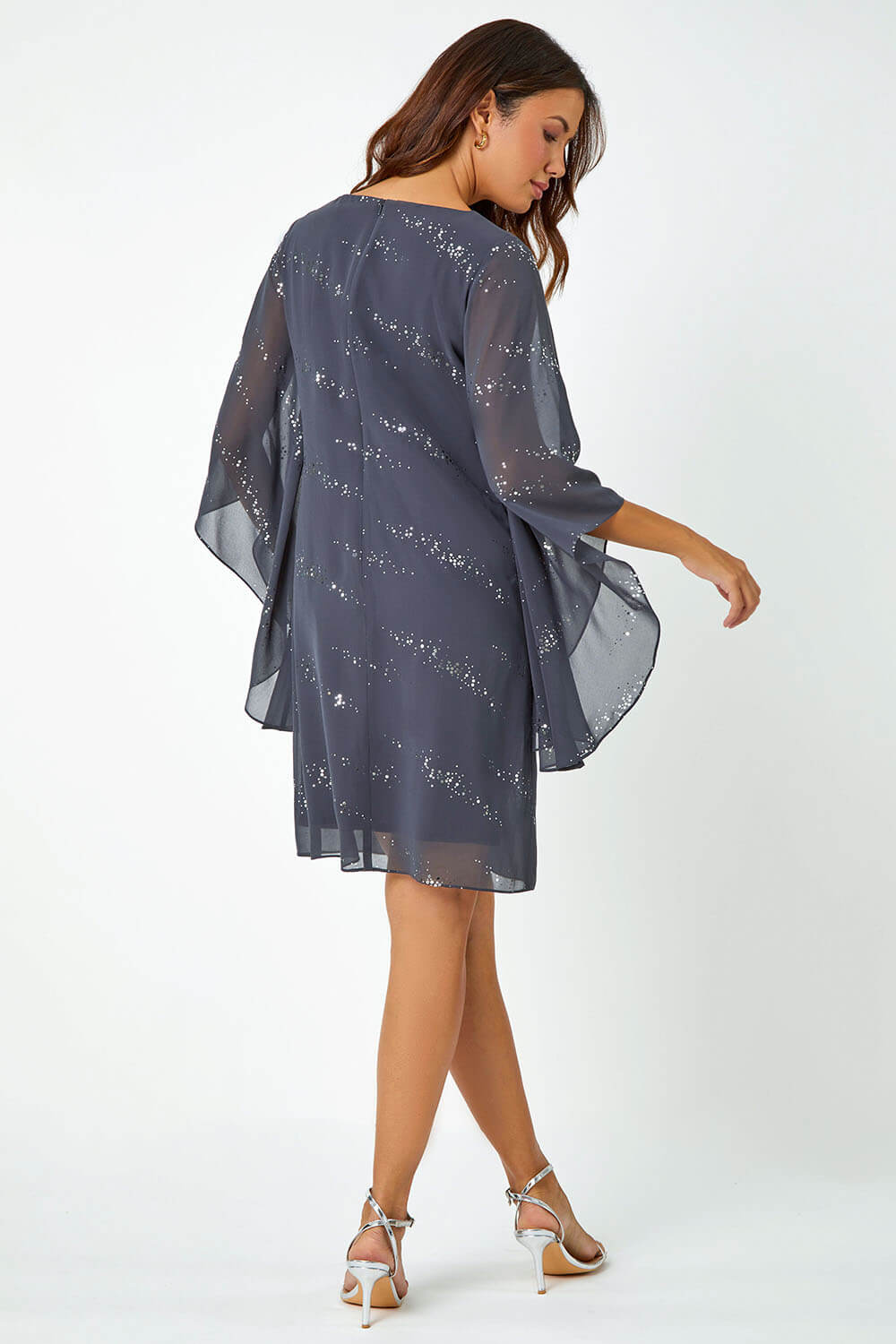 Grey Sequin Embellished Asymmetric Overlay Dress | Roman UK