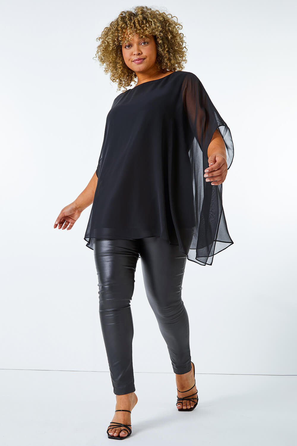 Curve Chiffon Overlay Top in Black - Roman Originals UK