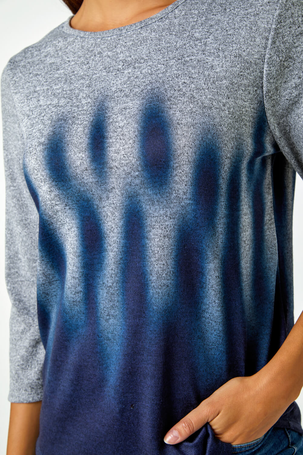 Navy Ombre Print Stretch Top | Roman UK