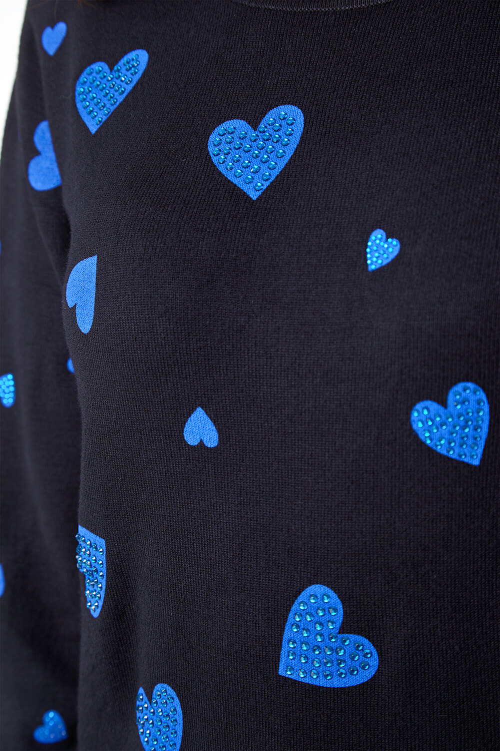 Embellished Heart Print Jumper in Black - Roman Originals UK