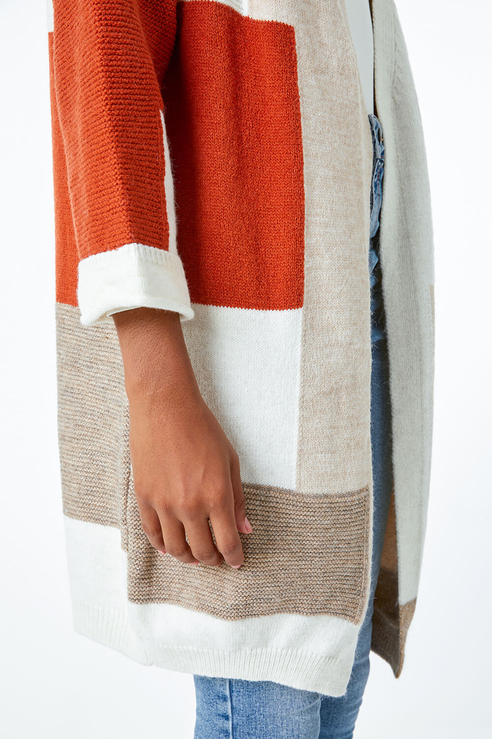 Ivory Longline Colourblock Cardigan | Roman UK