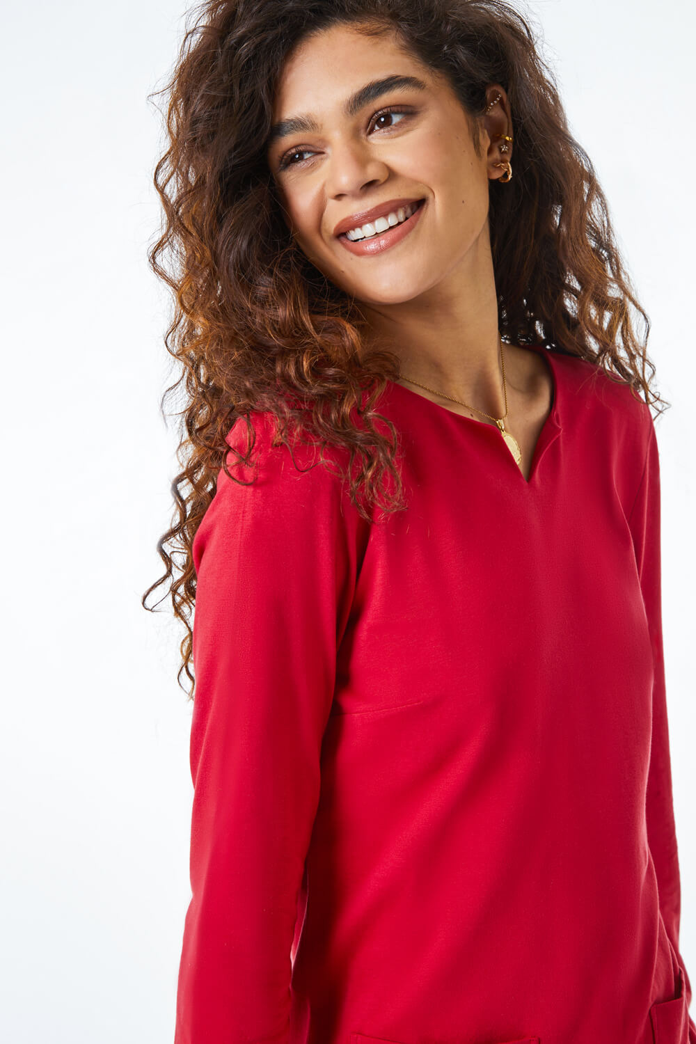 Cotton Tunic Pocket Dress in Red - Roman Originals UK