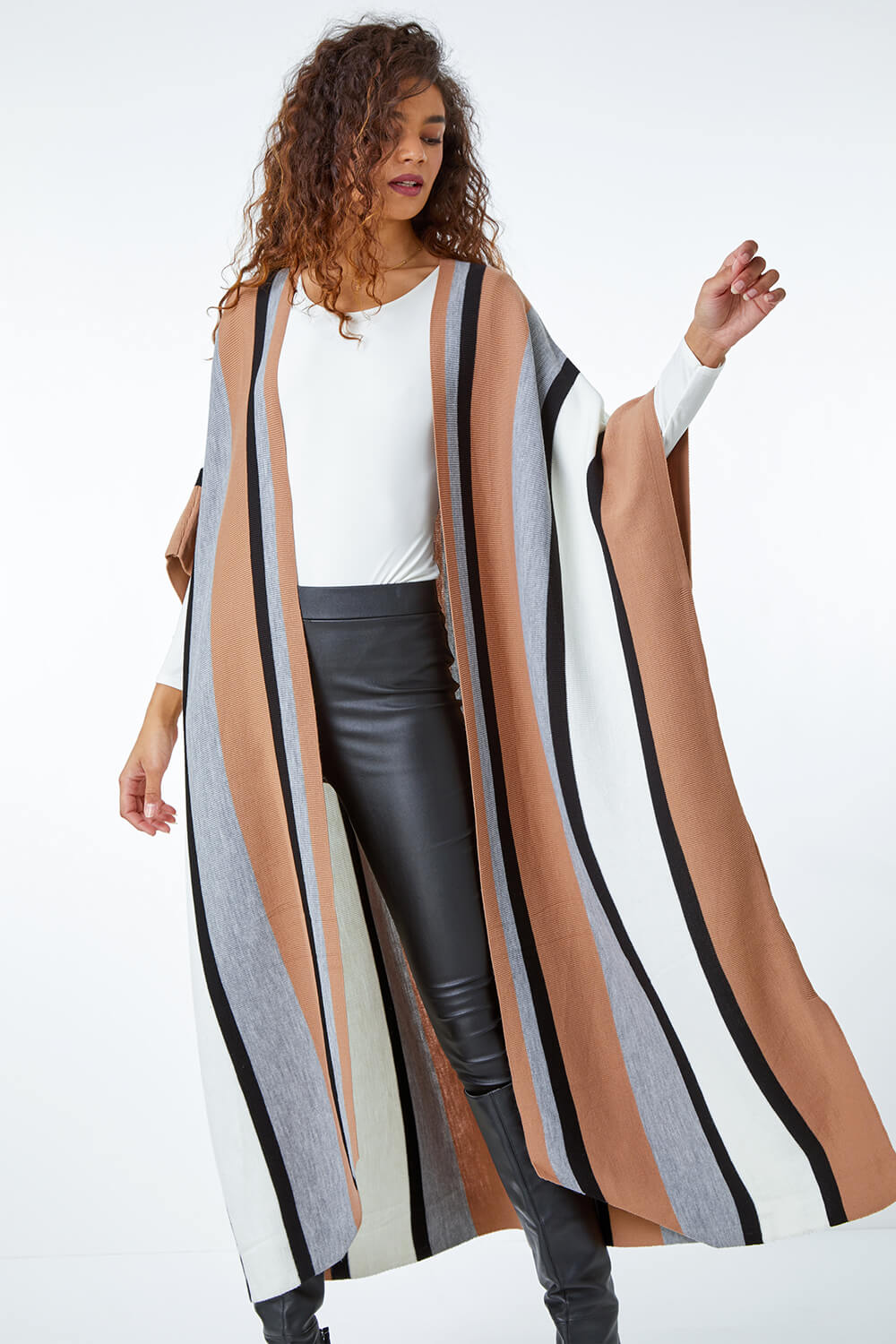 Colour Block Longline Poncho in Multi - Roman Originals UK
