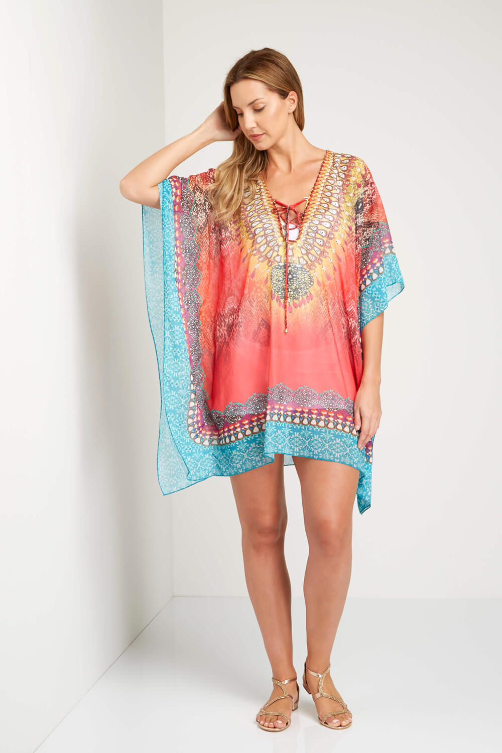 Boho Printed Kaftan in Fuchsia - Roman Originals UK