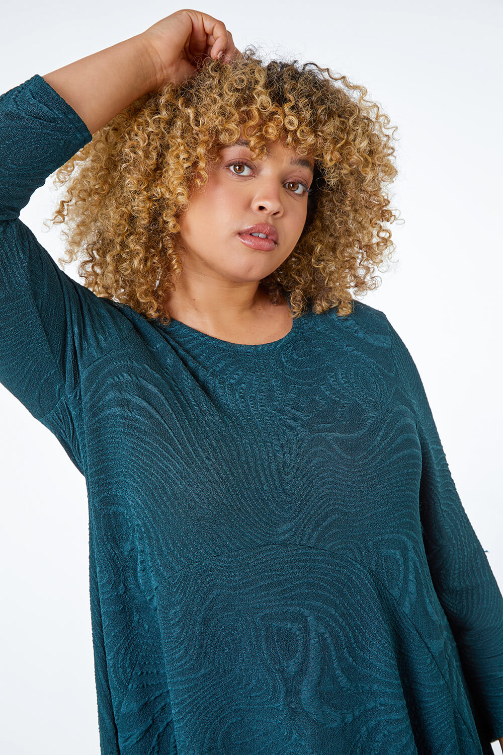 Curve Swirl Texture Cocoon Dress in Forest - Roman Originals UK