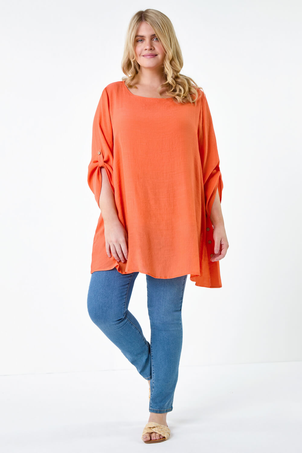 Orange Curve Button Detail Woven Top | Roman UK