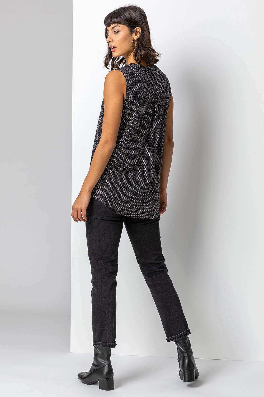 Glitter Print Notch Neck Top in Pink - Roman Originals UK