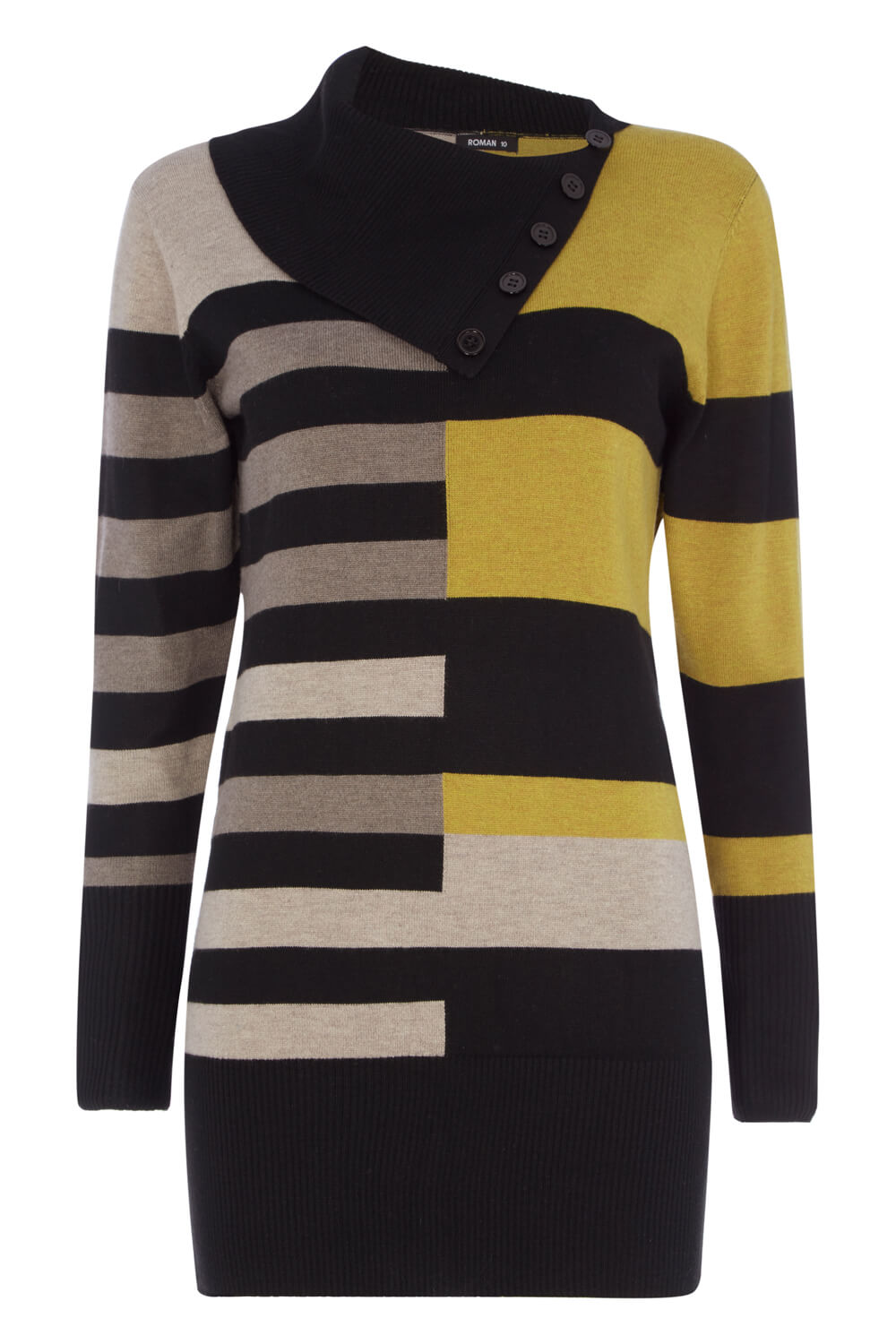 Roll Neck Stripe Tunic Jumper in Multi - Roman Originals UK