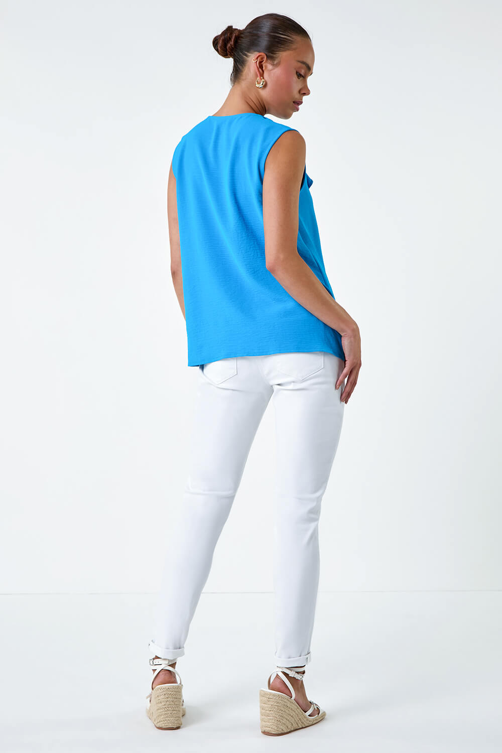 Turquoise Petite Frill Front Vest Top | Roman UK