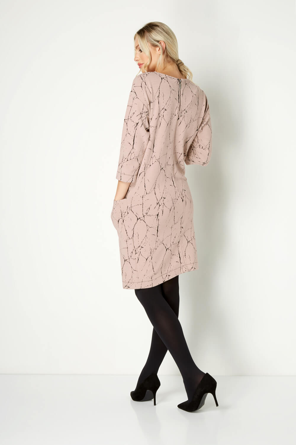 Jacquard Tunic Dress with Pockets in Light Pink - Roman Originals UK