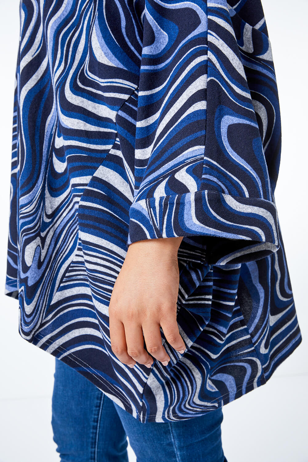 Curve Swirl Print Batwing Top in Blue - Roman Originals UK