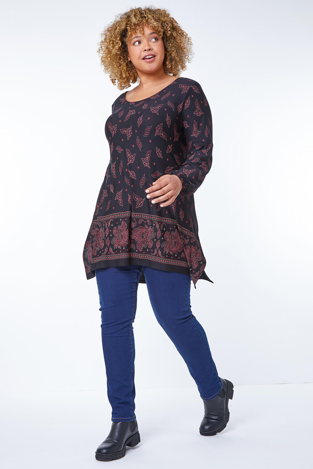 Curve Paisley Print Jersey Top in Rust - Roman Originals UK