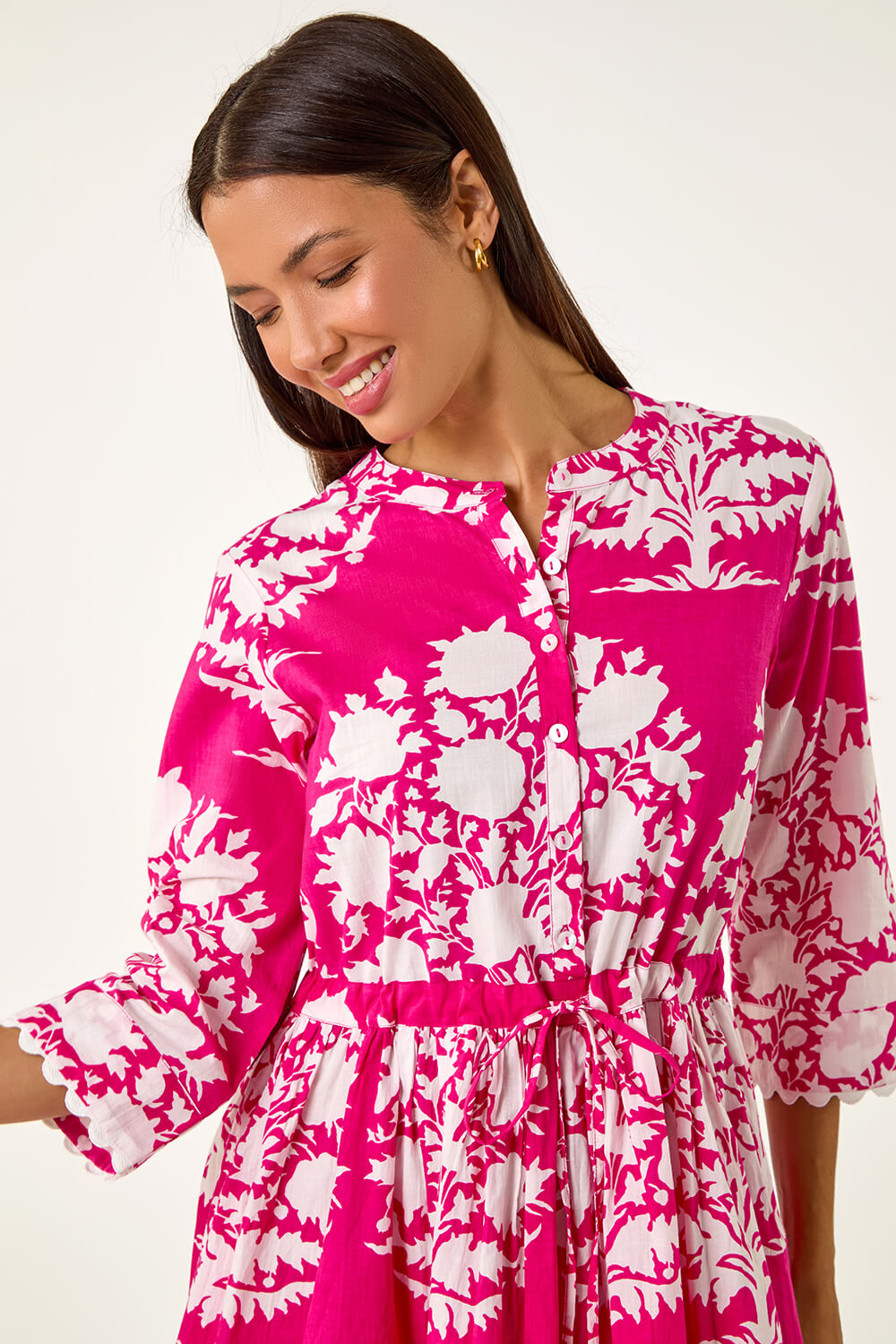 Fuchsia Floral Button Smock Dress | Roman UK
