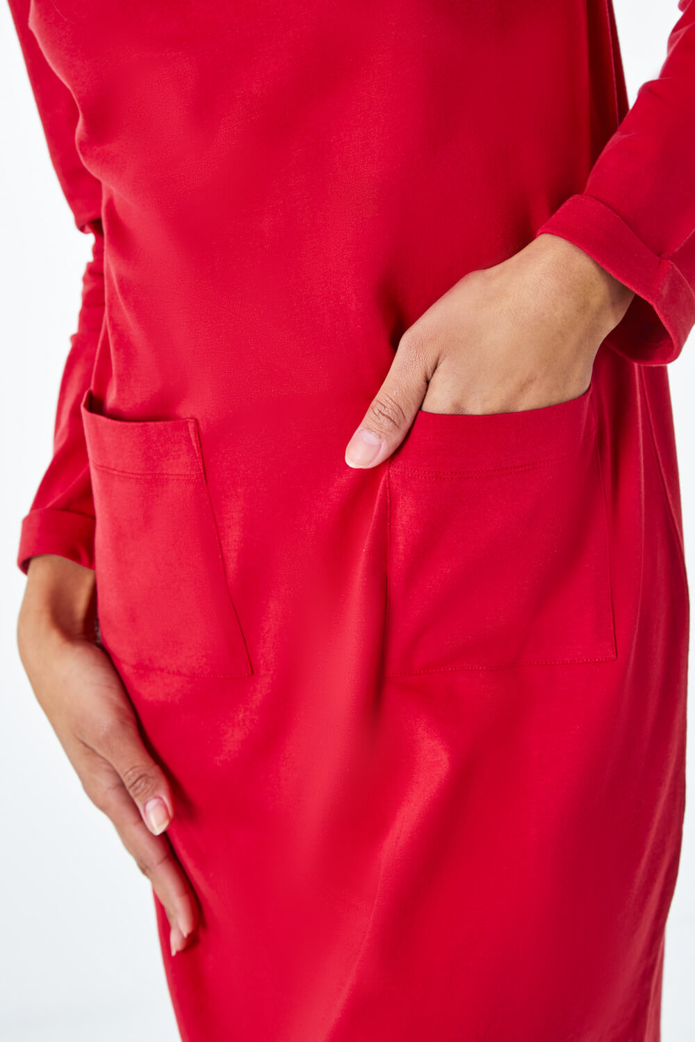 Cotton Tunic Pocket Dress in Red - Roman Originals UK