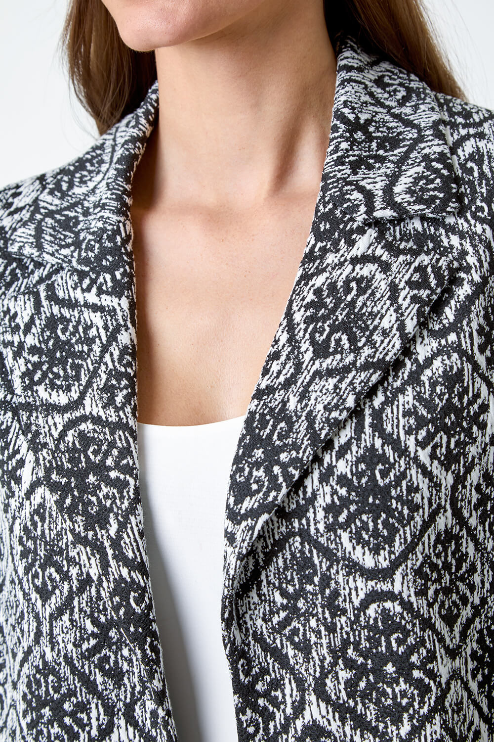 Black Geometric Textured Cotton Blend Jacket | Roman UK