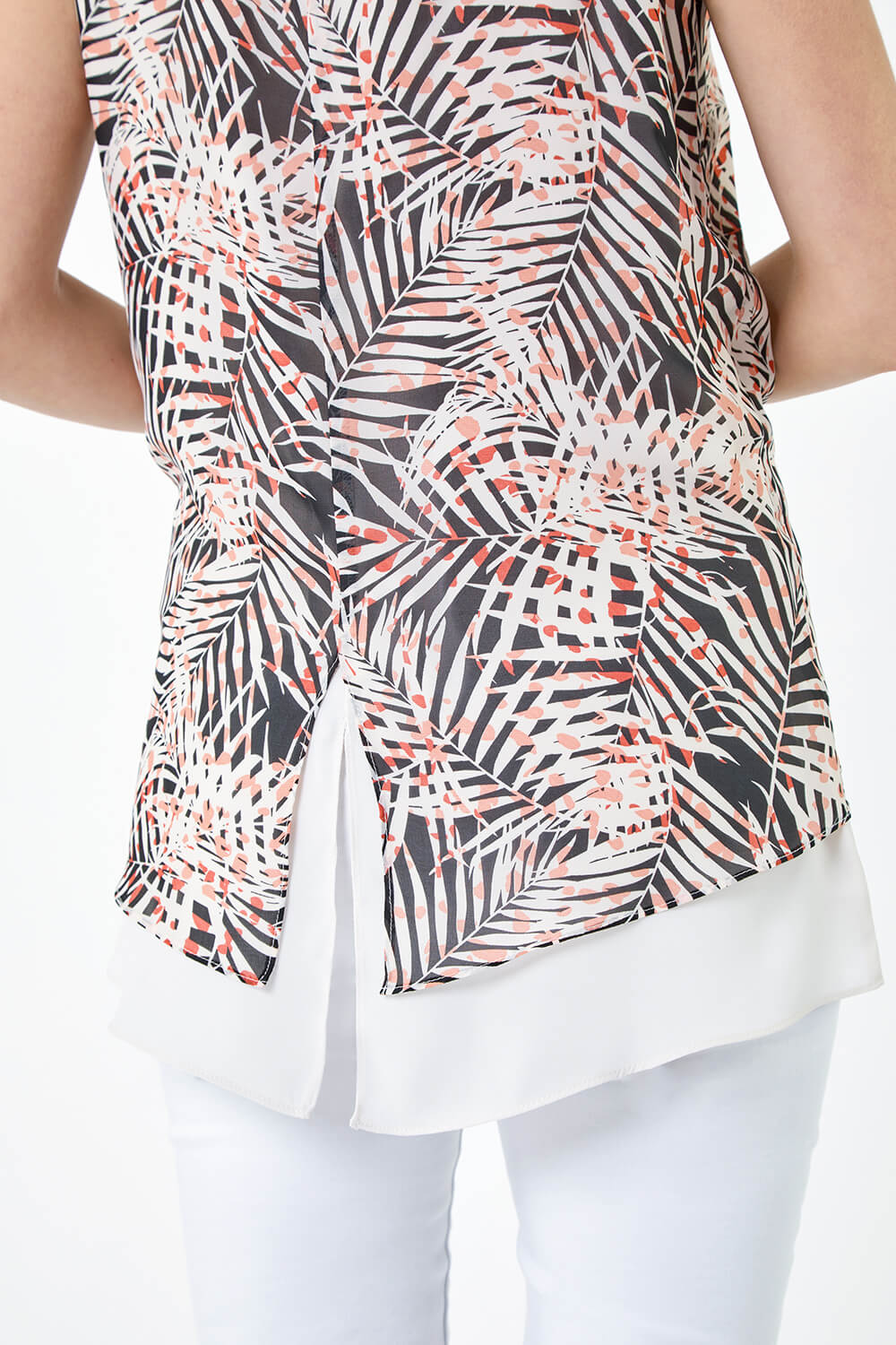 Black Leaf Print Double Layer Vest Top | Roman UK