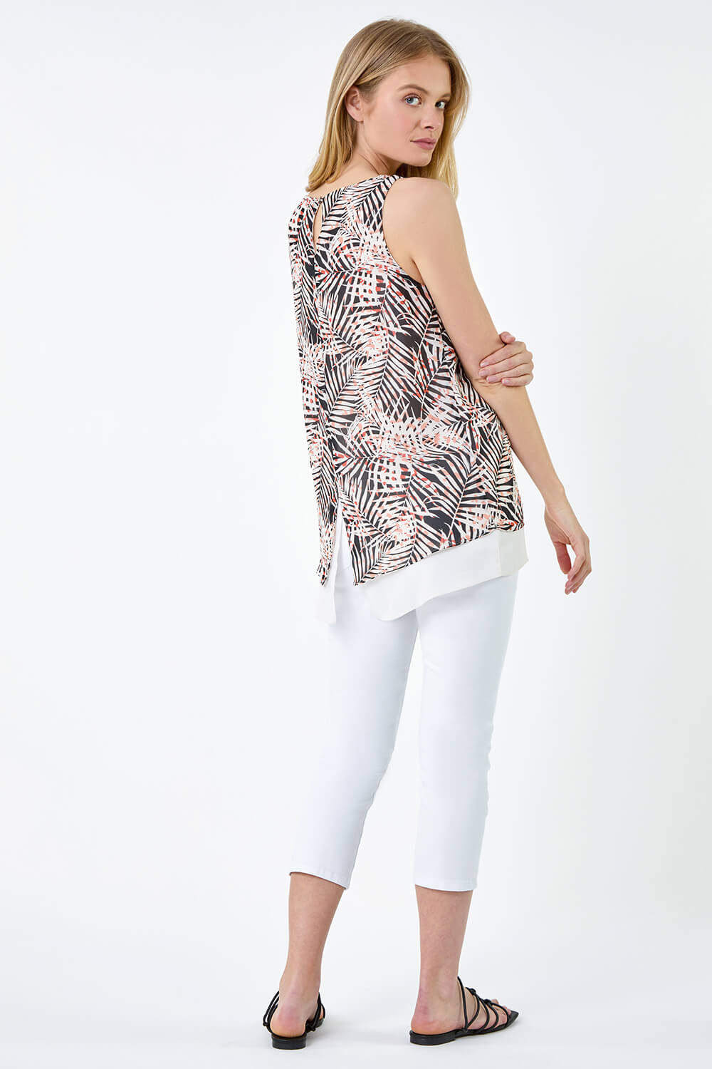 Black Leaf Print Double Layer Vest Top | Roman UK