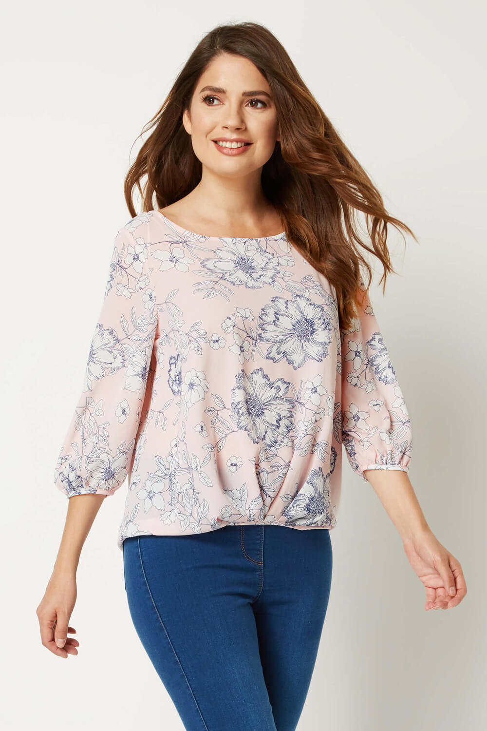Dipped Floral Top in Light-Pink - Roman Originals UK