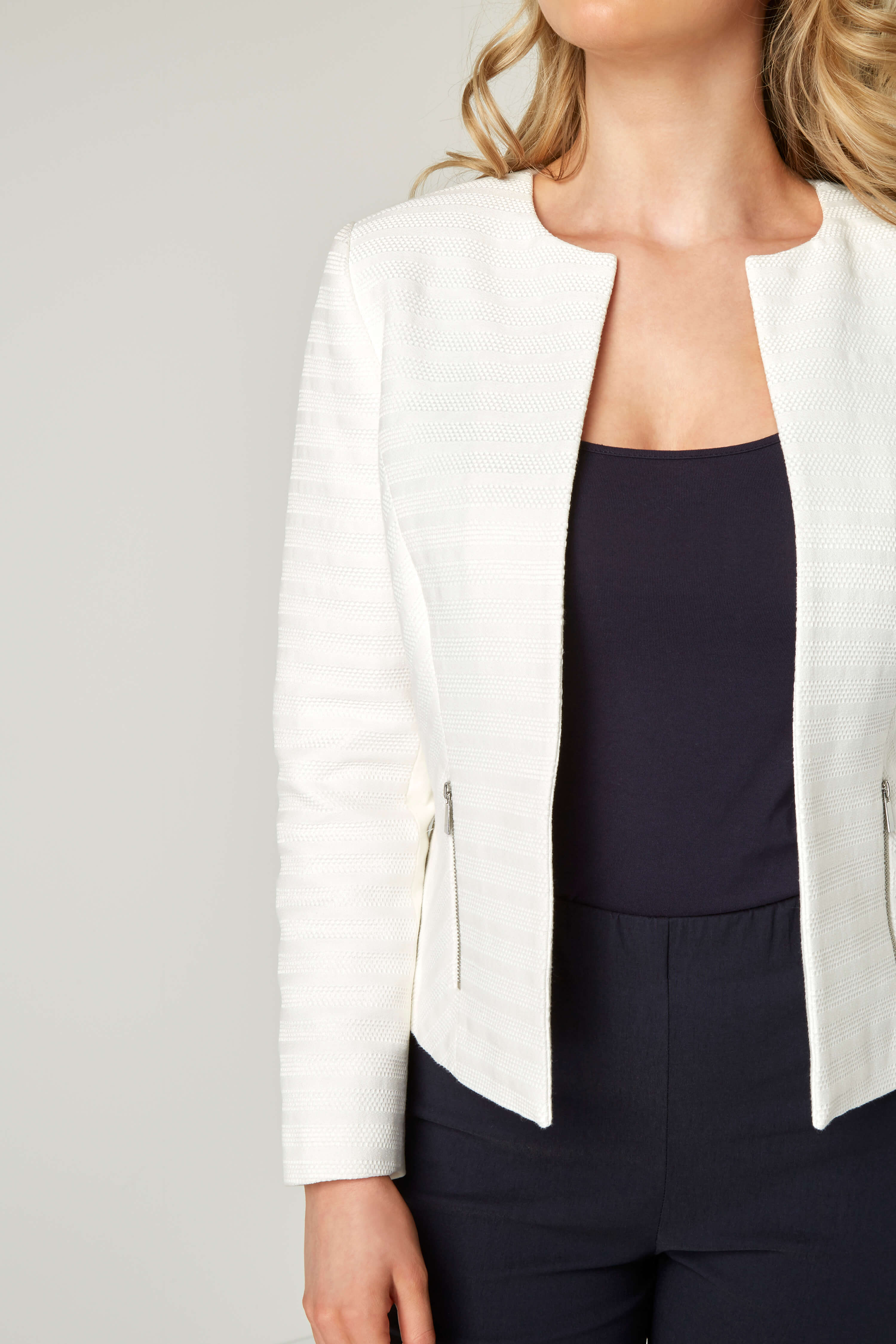 Textured Jacquard Jacket in Ivory - Roman Originals UK