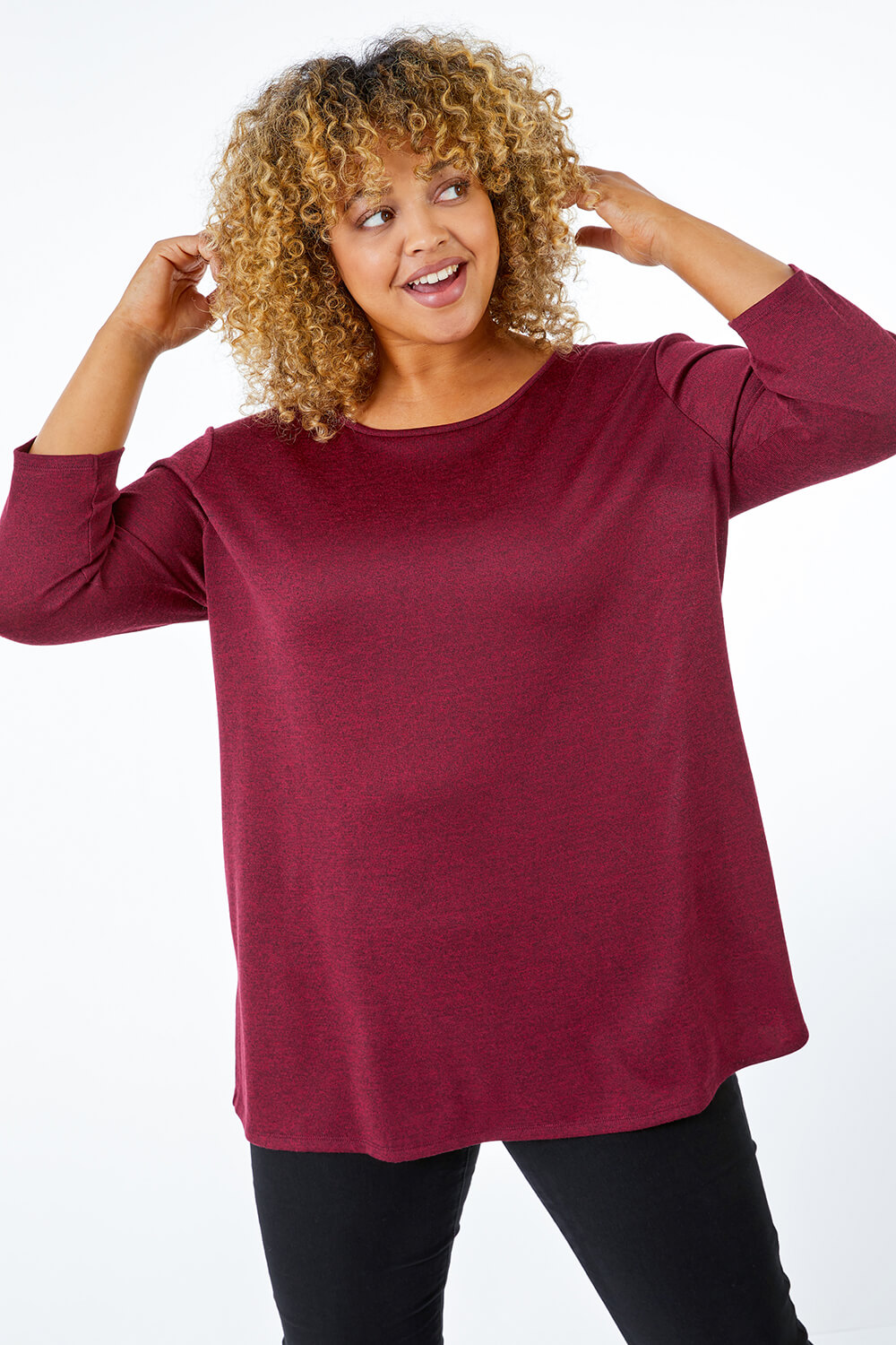 Curve Soft Knit Top in Wine - Roman Originals UK