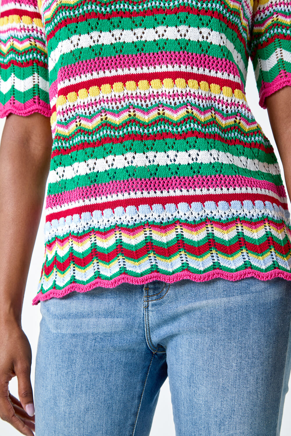 Pink Wave Print Knitted Cotton Top | Roman UK