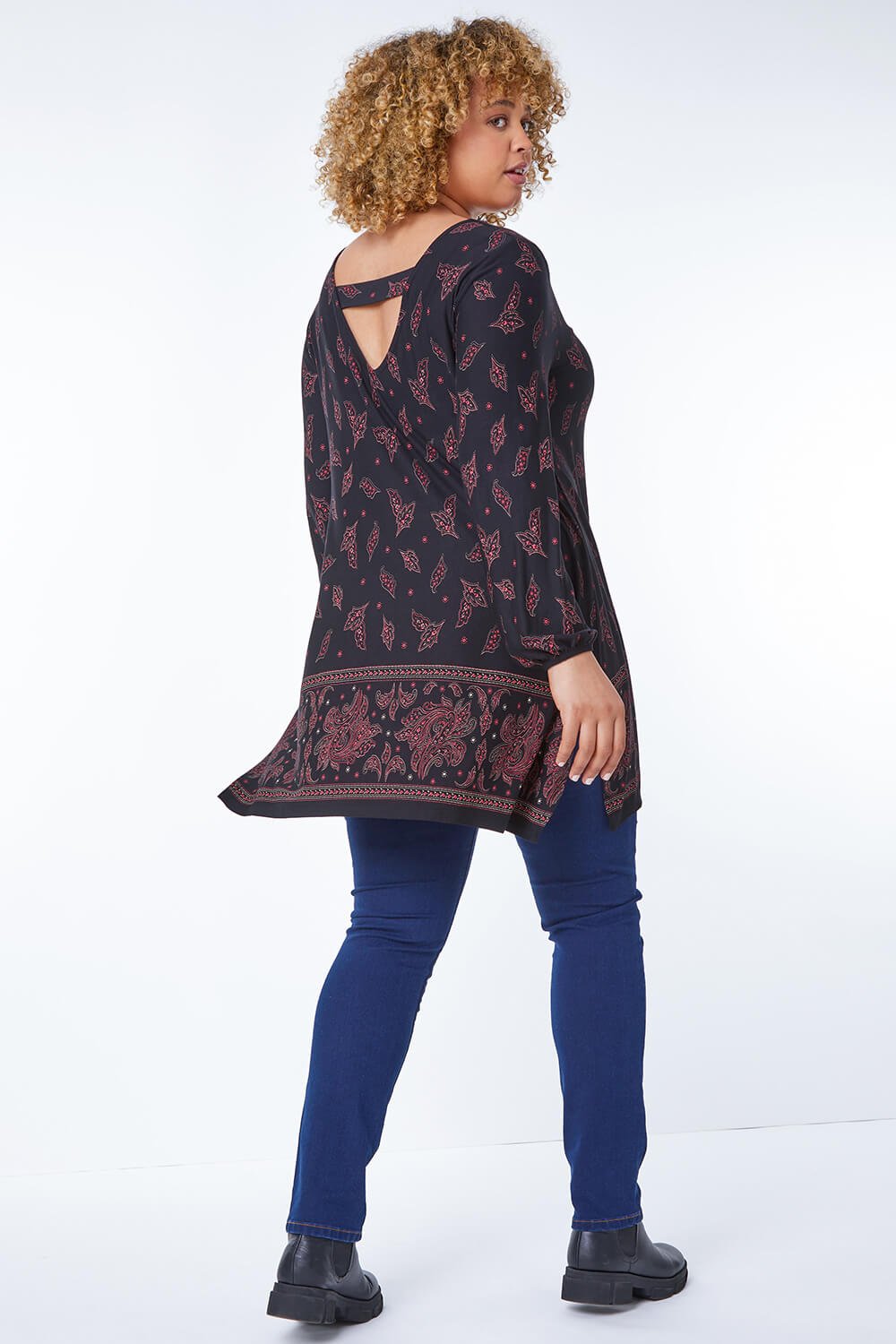 Curve Paisley Print Jersey Top in Rust - Roman Originals UK