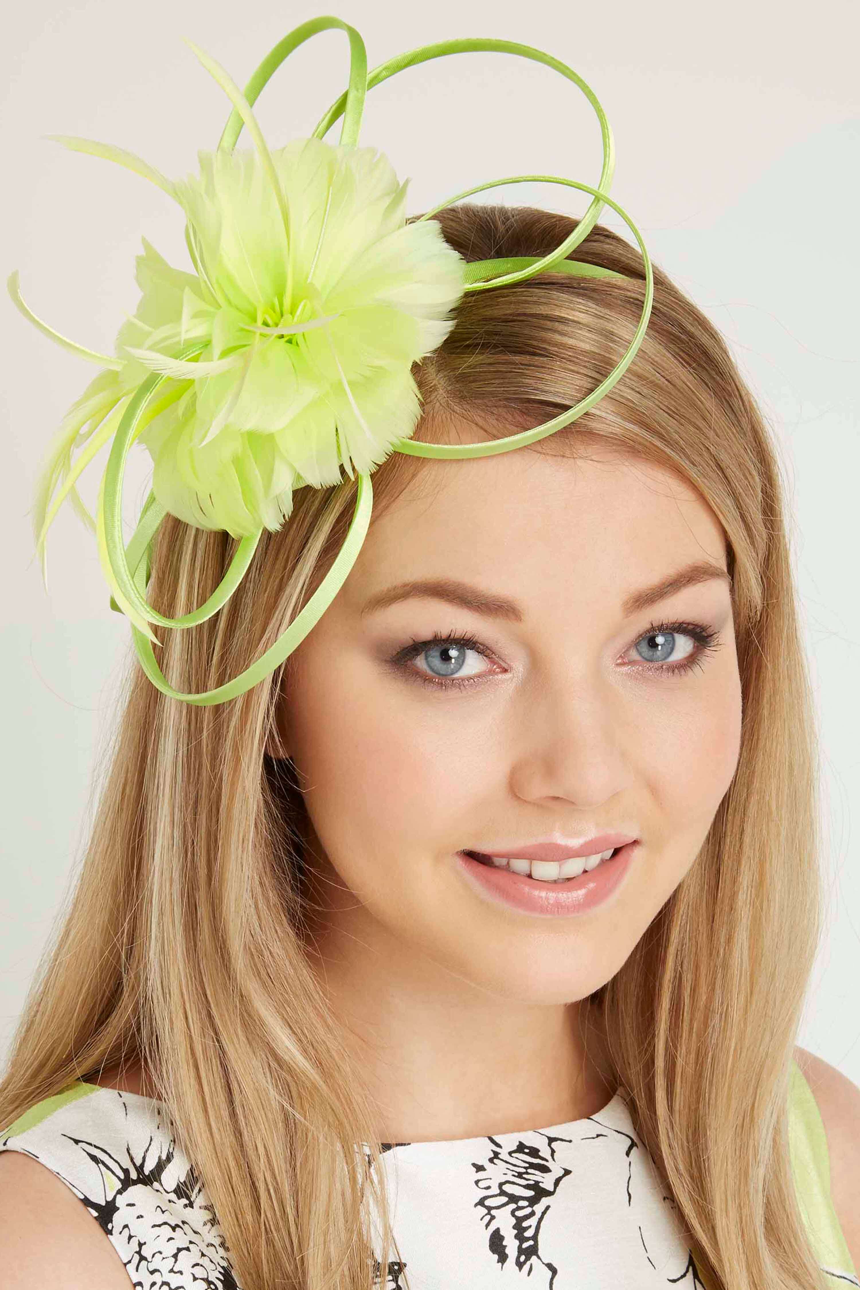 Floral Feather Headband Fascinator in Lime - Roman Originals UK