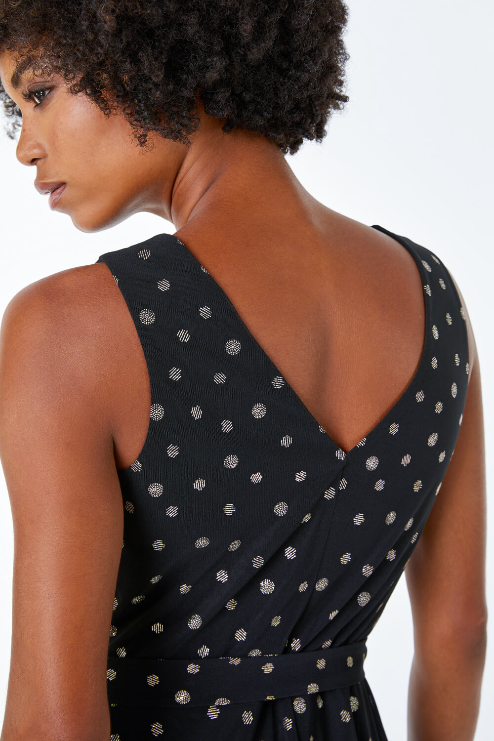 Metallic Spot Print Dress in Gold - Roman Originals UK