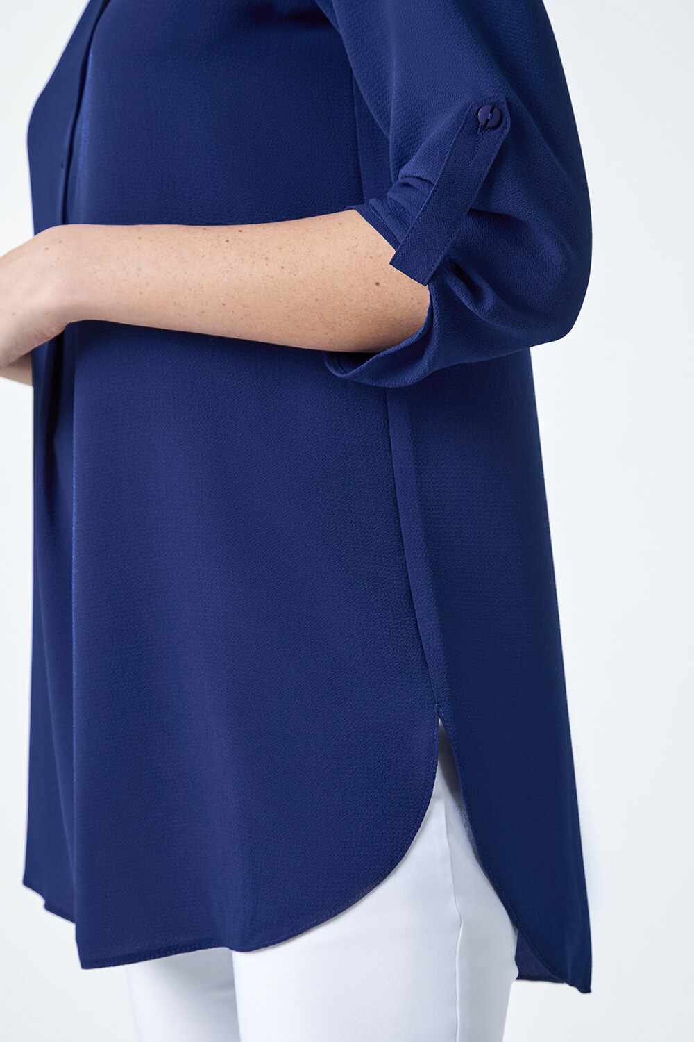 Royal Blue Longline Tunic Stretch Blouse | Roman UK