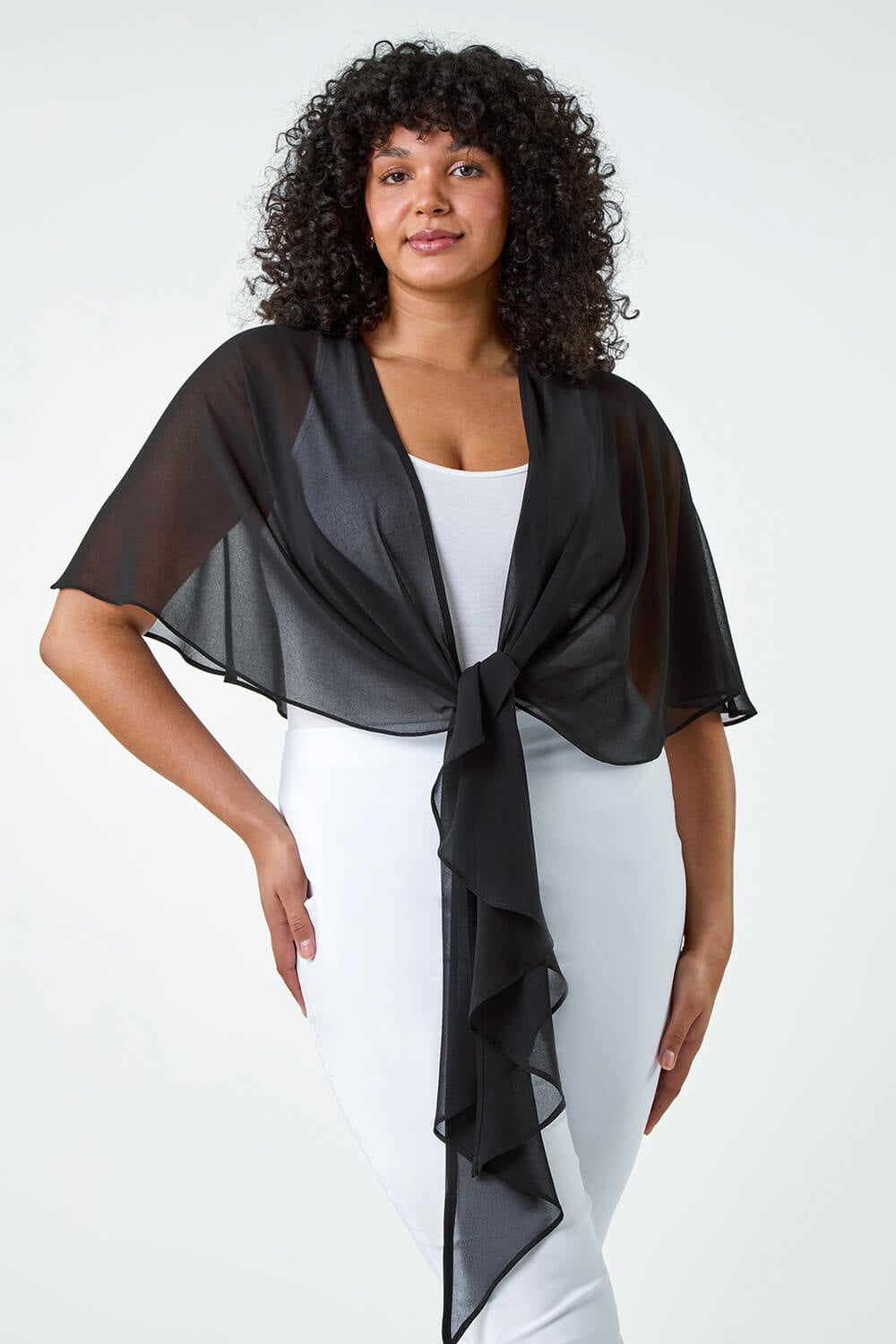 Black Curve Chiffon Drape Cover Up | Roman UK