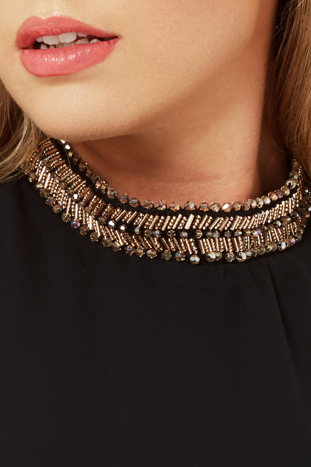 Embellished High Neck Top in BLACK - Roman Originals UK