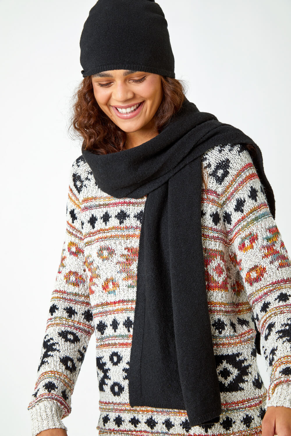 Black Soft Stretch Knit Scarf | Roman UK