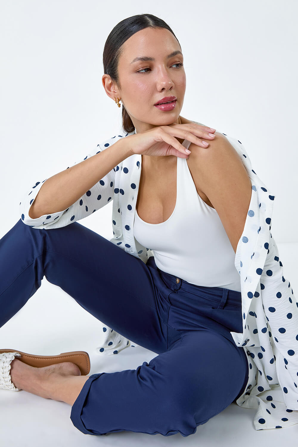 Navy Cotton Blend Washed Chino Trousers | Roman UK