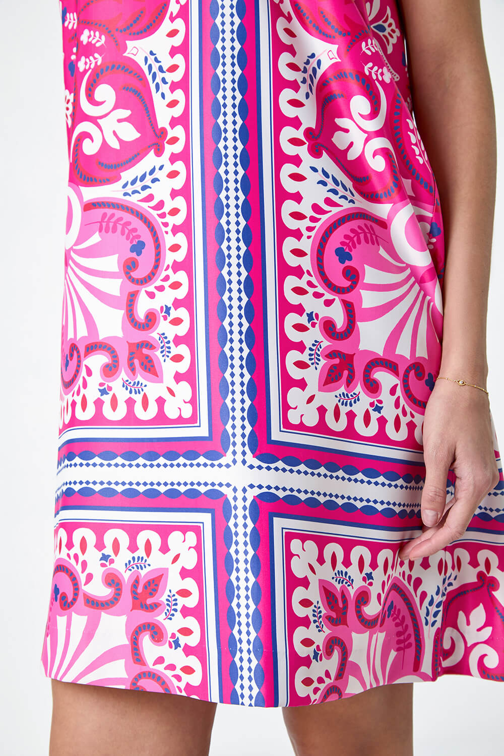 Cerise Scarf Print Satin Feel Shift Dress | Roman UK