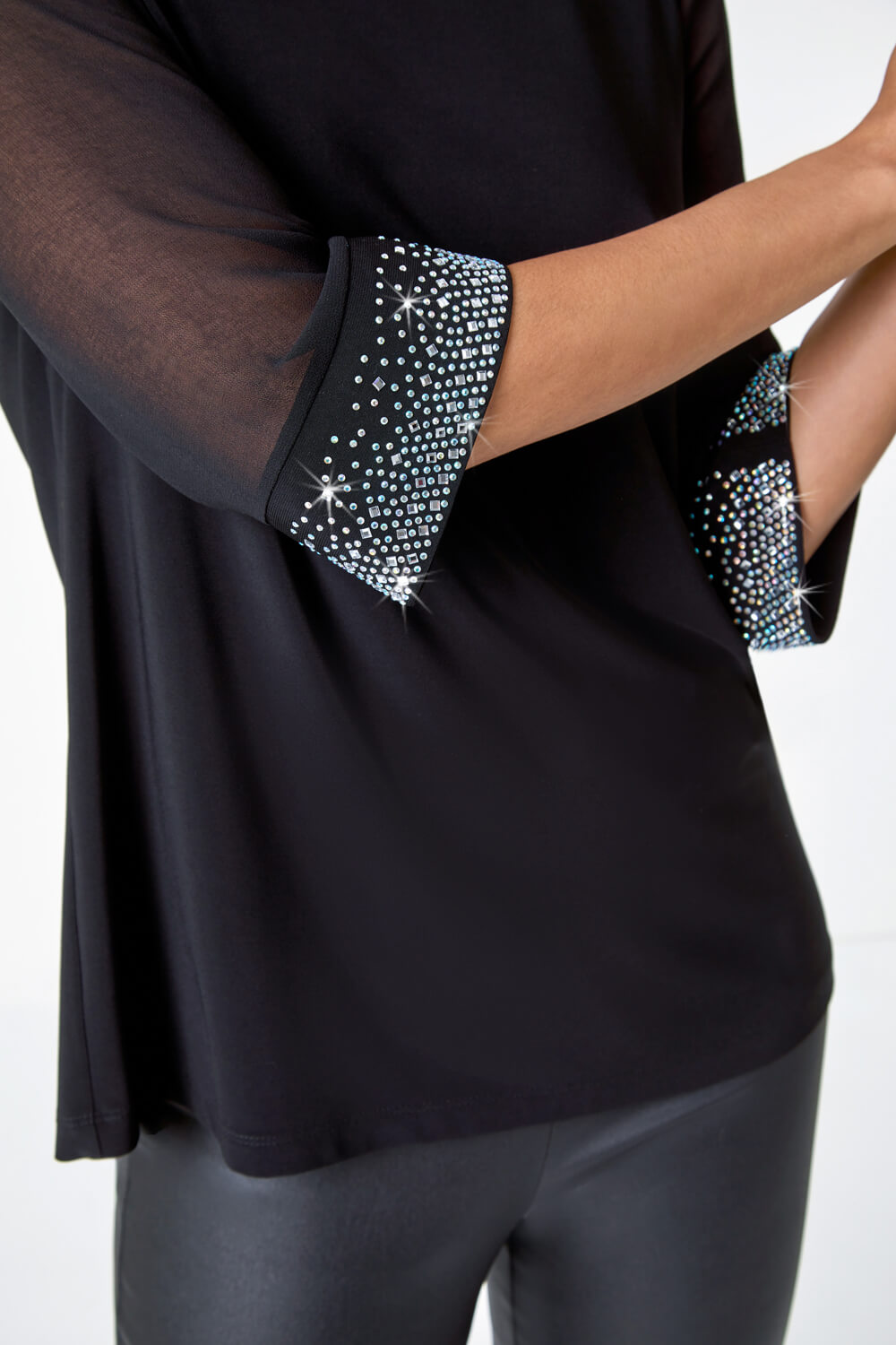 Embellished Cuff Top in Black - Roman Originals UK