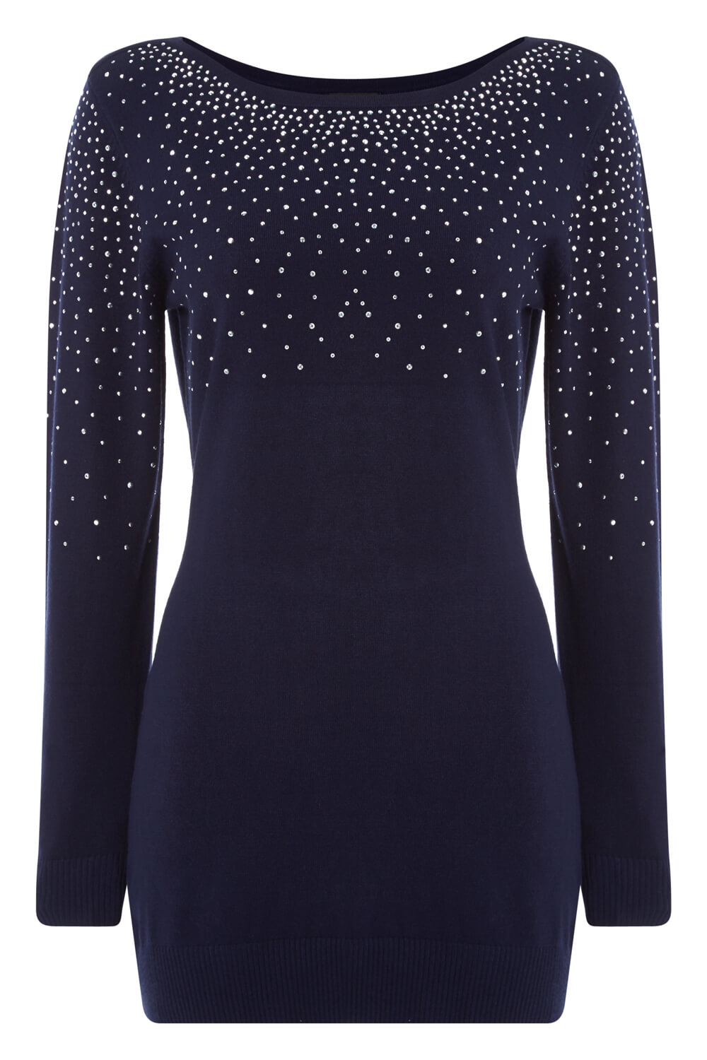 Stud Embellished Knitted Tunic in Midnight Blue - Roman Originals UK