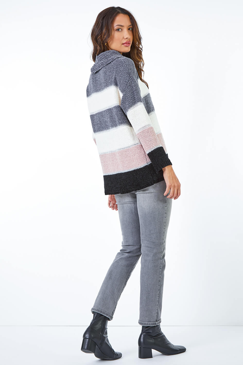 Chenille Colour Block Jumper in Grey - Roman Originals UK