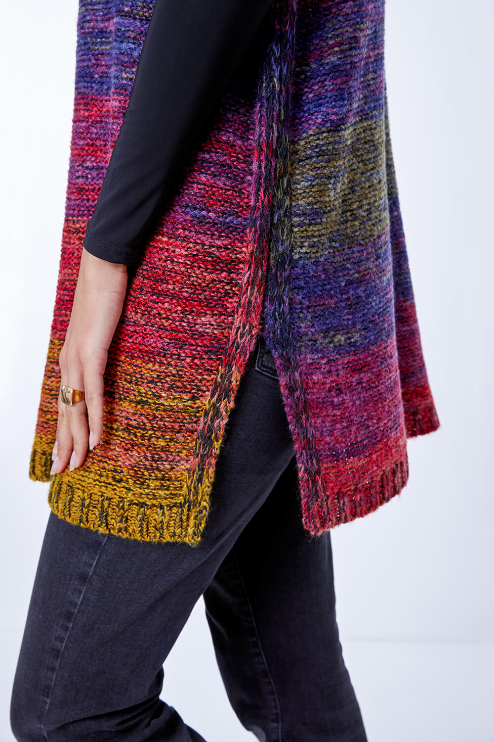 Stripe Print Roll Neck Poncho in Multi - Roman Originals UK