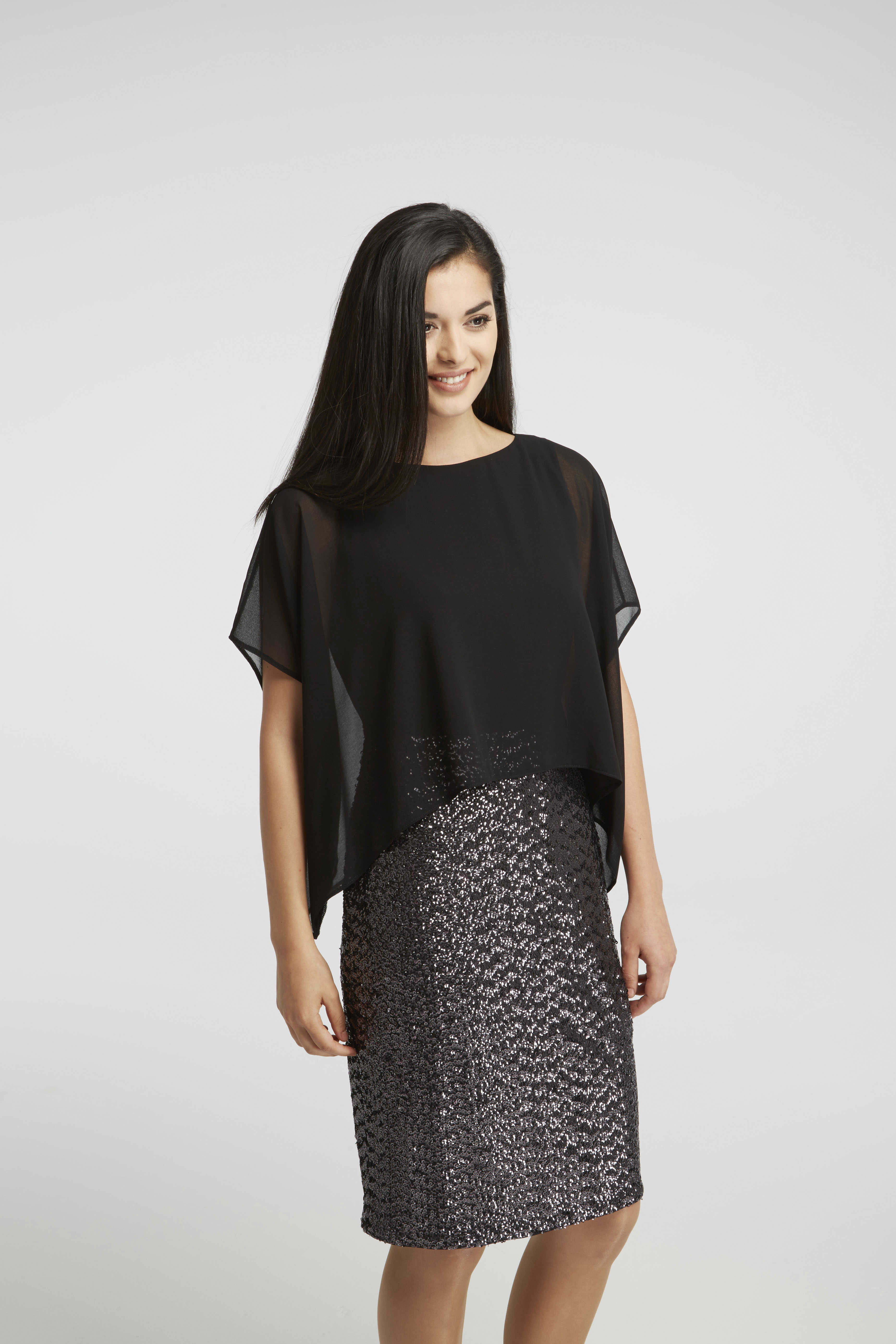 Sequin Double Layer Dress in Black - Roman Originals UK