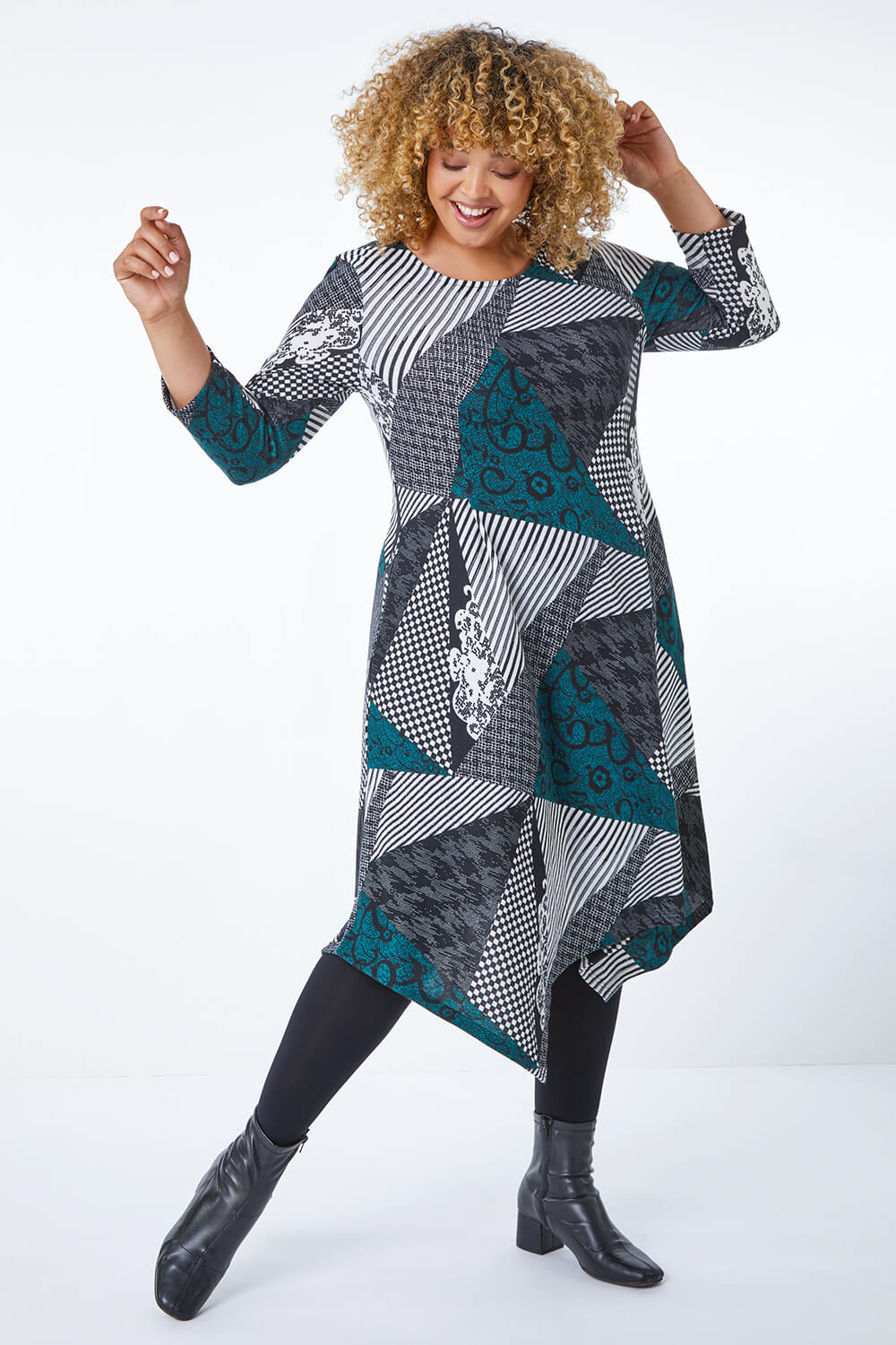 Curve Geometric Tunic Dress in Black - Roman Originals UK