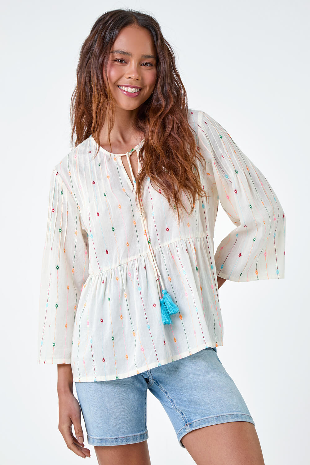 Ivory Petite Embroidered Cotton Smock Top | Roman UK