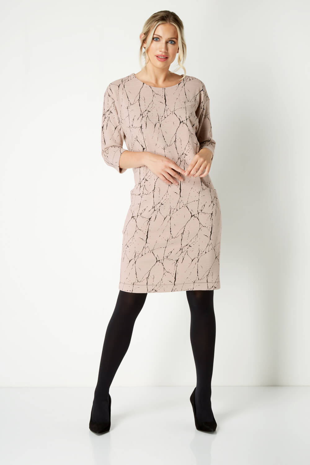 Jacquard Tunic Dress with Pockets in Light Pink - Roman Originals UK