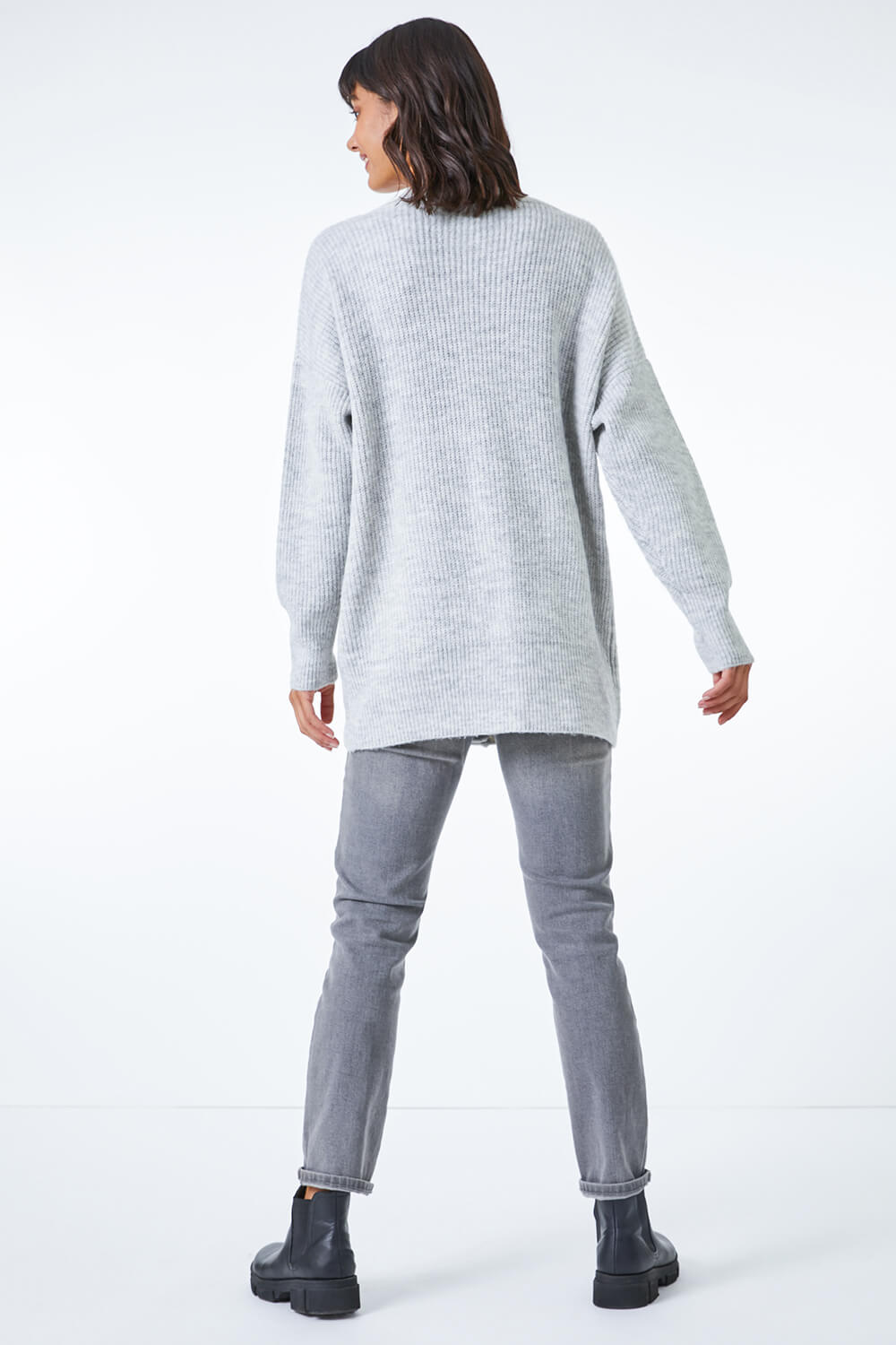 Relaxed Longline Cardigan in Grey - Roman Originals UK