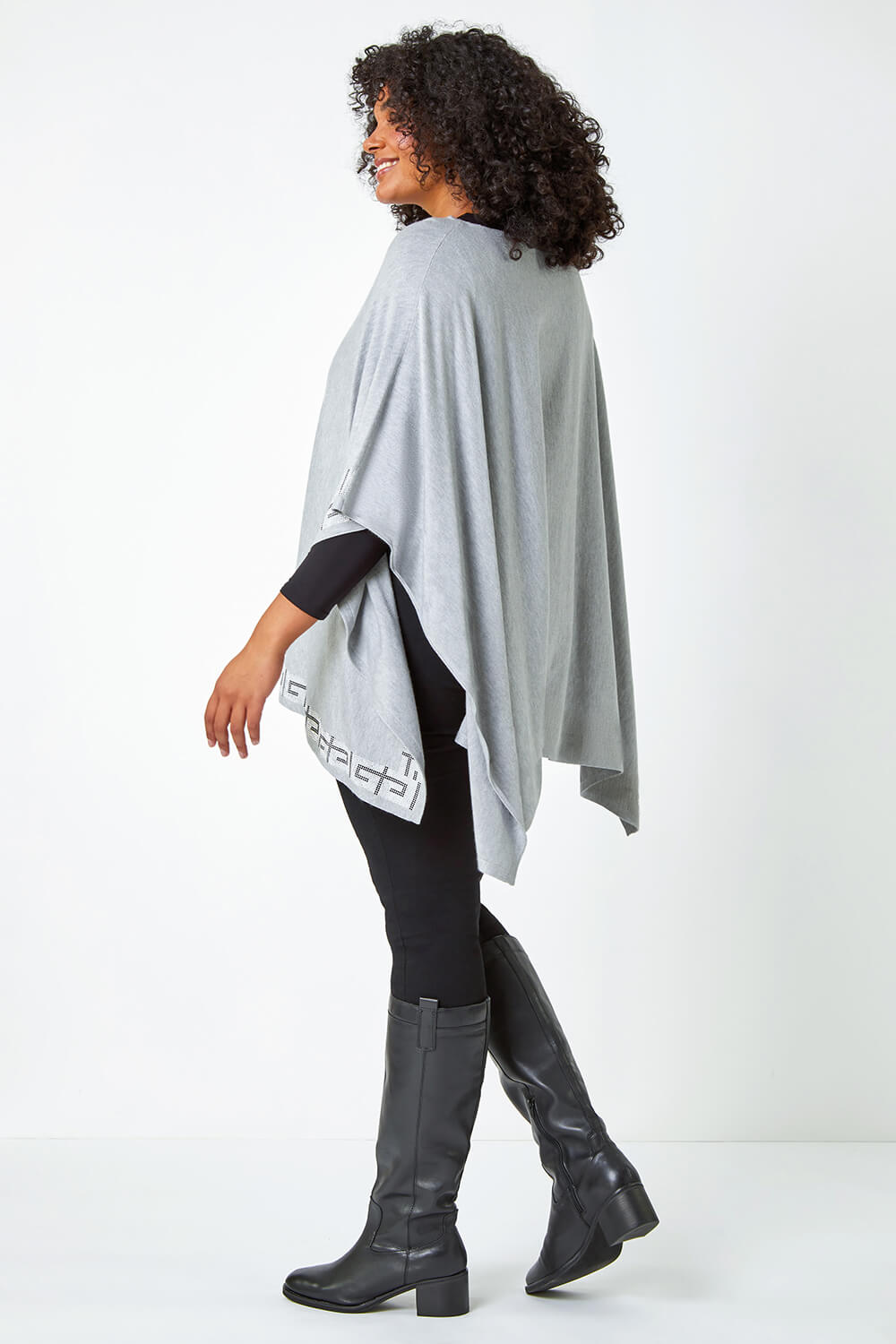 Grey Curve Sparkle Embellished Poncho | Roman UK