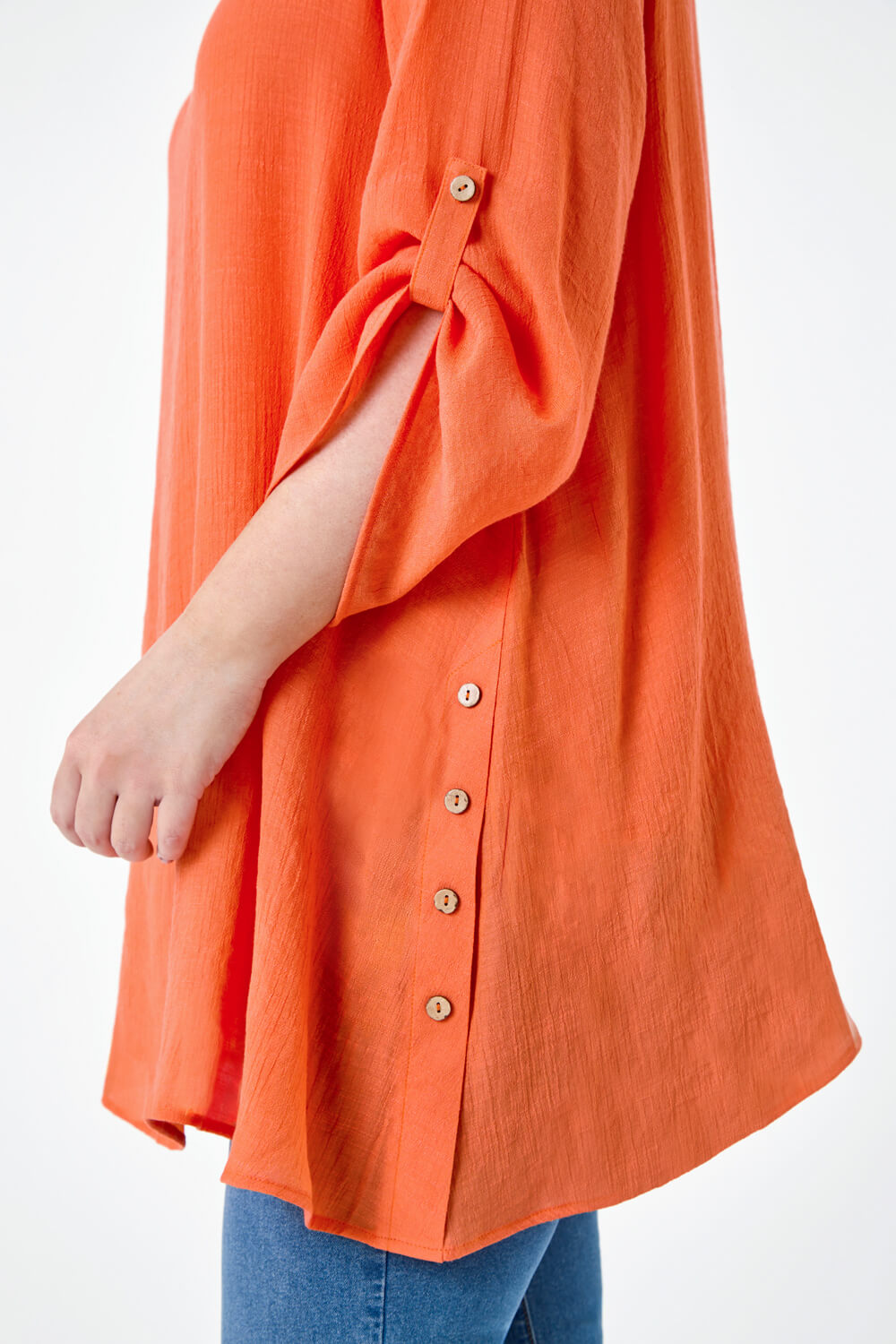 Orange Curve Button Detail Woven Top | Roman UK