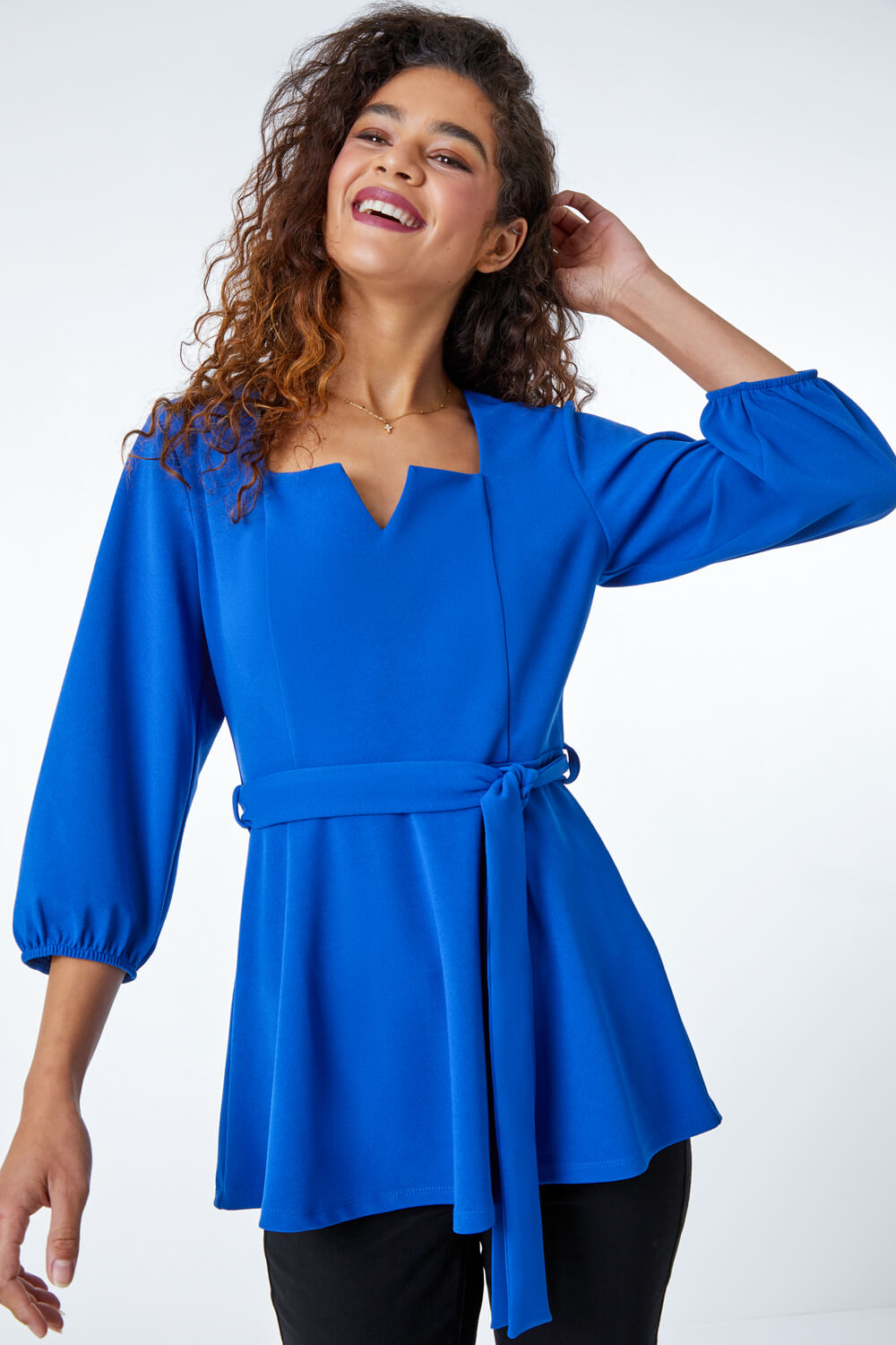Premium Stretch Tie Detail Top in Royal Blue - Roman Originals UK